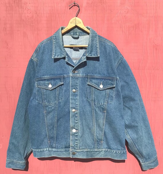 1990s Painted Denim Jacket DISTRESSED Bald Eagle Size… - Gem