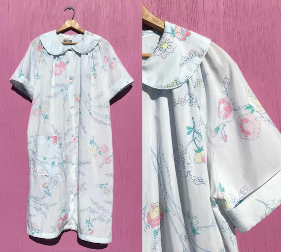 Mid Century House Coat Poly Cotton Duster Size XL wit… - Gem