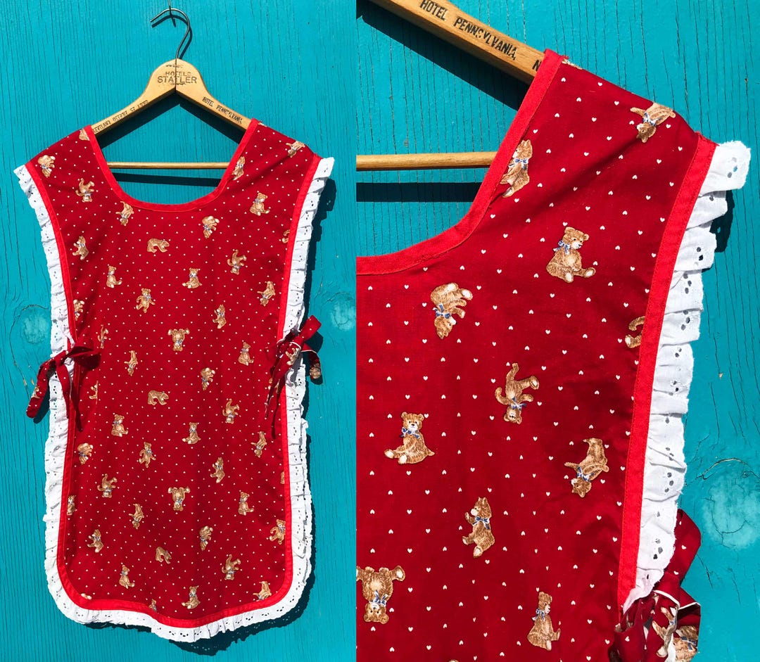 1980s Teddy Bear Apron Eyelet Trim Red White Sz Sm Med Coverall Retro ...