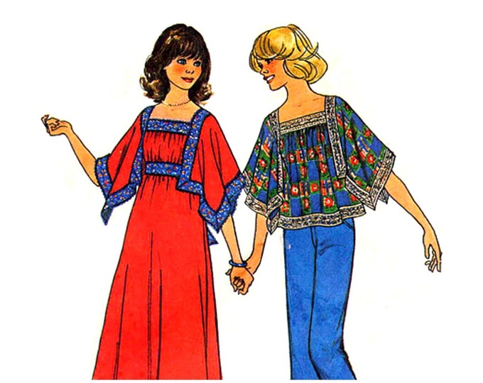 1970s Easy Angel Sleeve Top or Dress Sewing Pattern Vintage Simplicity ...