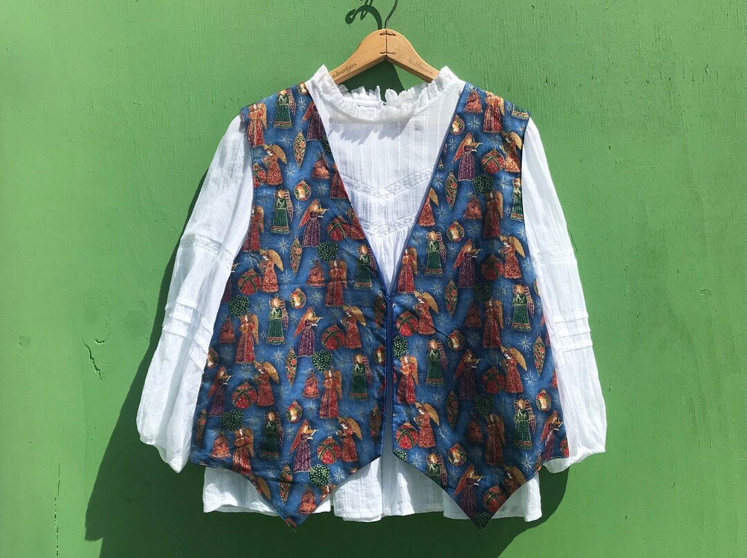 Vintage Blue Angel Vest Christmas Novelty Cotton Lined Vest Size Medium ...