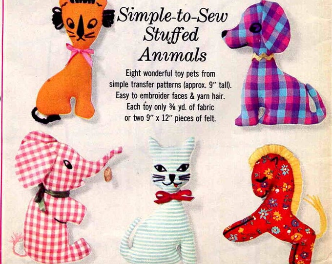 Vintage Easy Stuffed Animals Sewing Transfer Pattern Simplicity 5767 9 ...