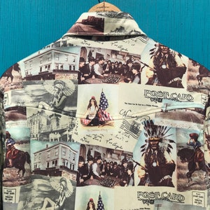 Vintage Postcard Print Western Shirt Pearl Snap Americana Polyester ...