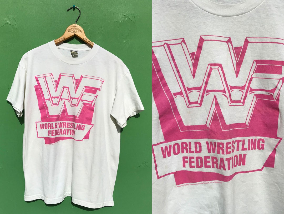 1990s WWF Graphic T Shirt White W Pink Logo DISTRESSES XL Vintage Tee ...