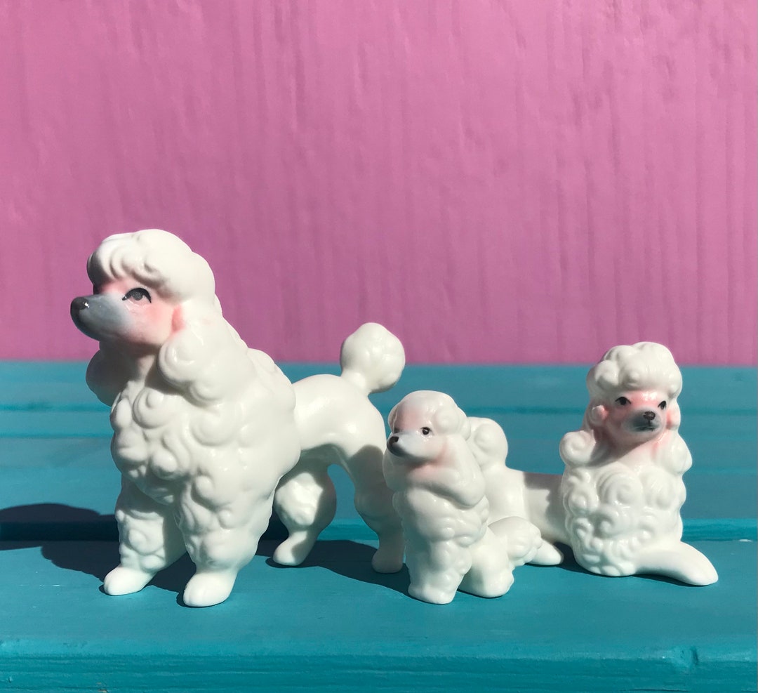 Tiny Vintage China Dog Family White French Poodles Mama and Puppies 1 ...