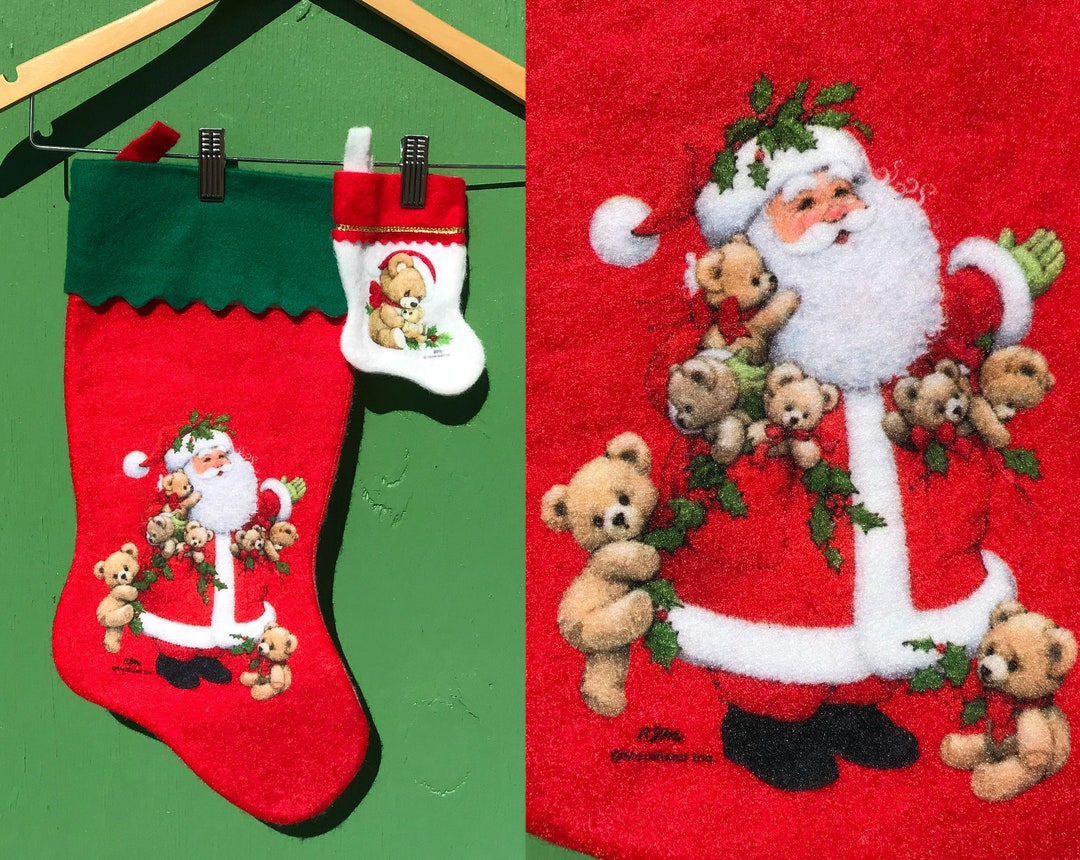 Vintage Ruth Morehead Stockings Small and Large Santa and Teddy Bears ...