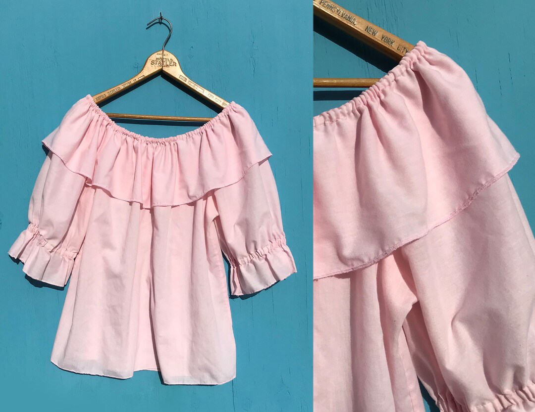 Vintage Pink Peasant Blouse W Ruffles Collar Size Extra Large Top Puff ...
