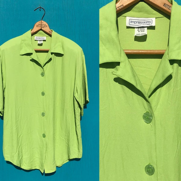 Lime Green Button up Shirt - Etsy