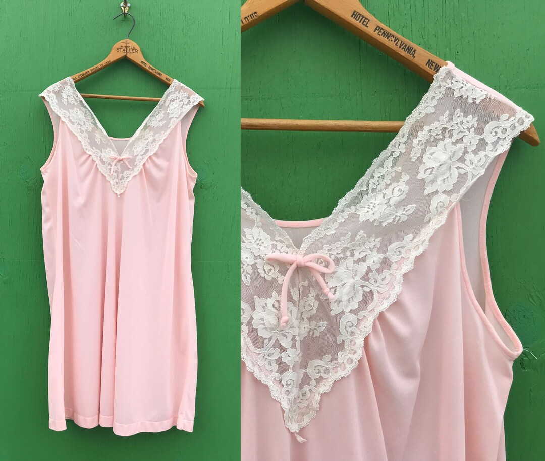 Vintage Summer Negligee Lingerie Peach Pink Nylon Nightgown Size Medium ...