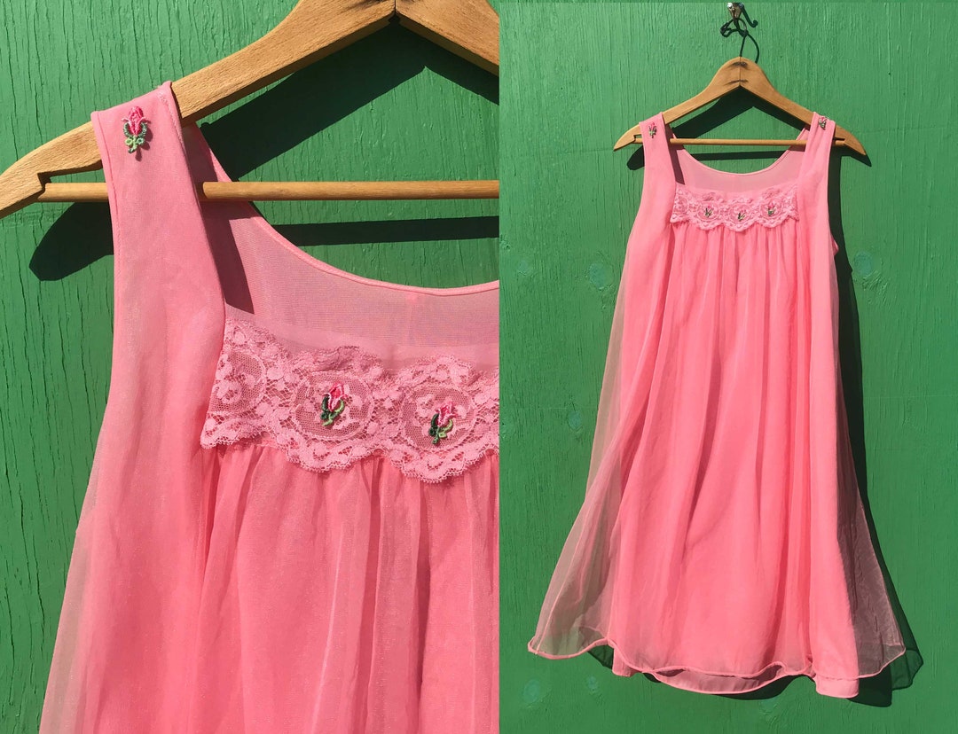 1970s Summer Negligee Lingerie Size Small Vintage Dark Pink Nylon ...