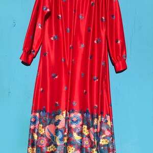 1970s Red House Dress Size Medium Blue Strawberries Birds Loose Fit ...