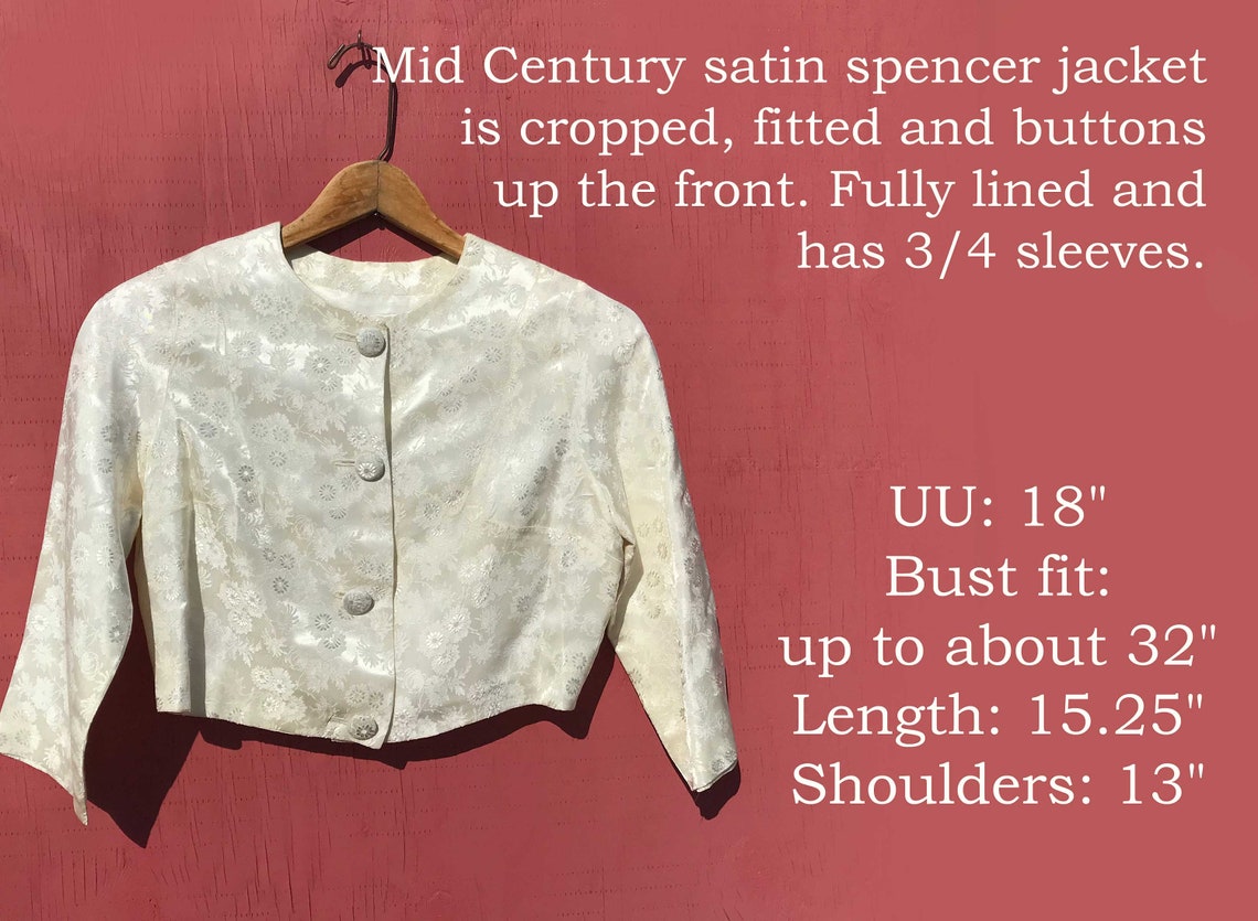 1960s Ecru Satin Spencer Jacket Size Small XS Cropped Button up Vintage ...