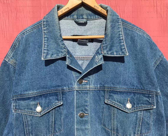 1990s Painted Denim Jacket DISTRESSED Bald Eagle Size… - Gem