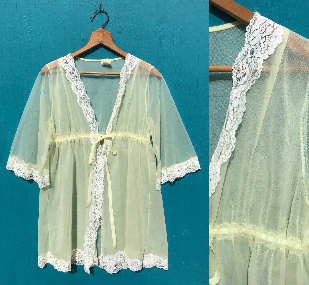 1980s Yellow Short Sheer Robe Negligee Size Small Vintage Lingerie - Etsy