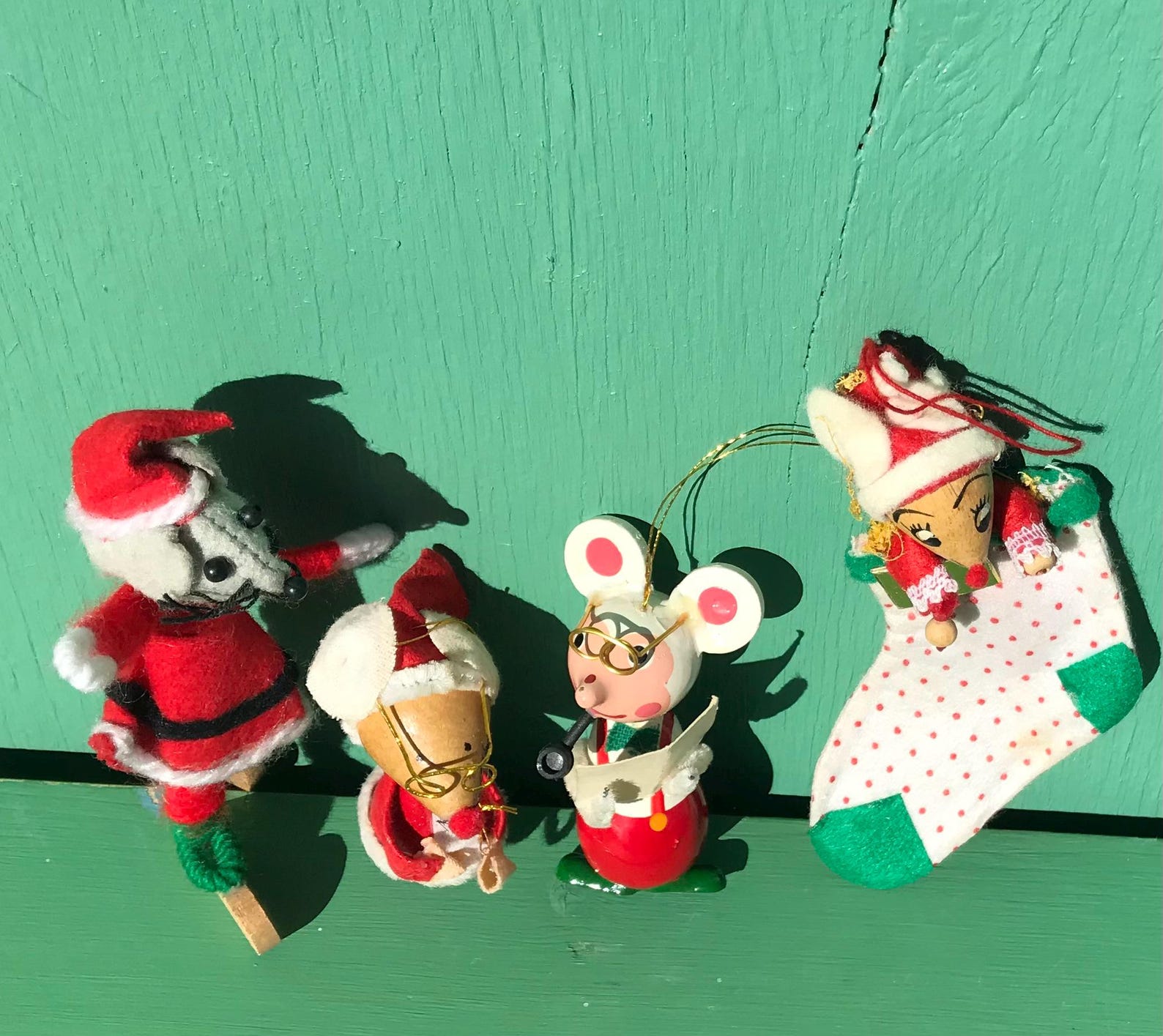 Vintage Christmas Mice Ornaments Painted Wooden Mini Santas Decorations ...