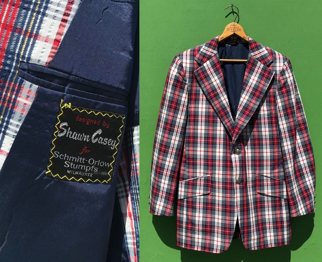 Vintage Scottish Highland Plaid Sport Coat Red White and Blue Tartan ...