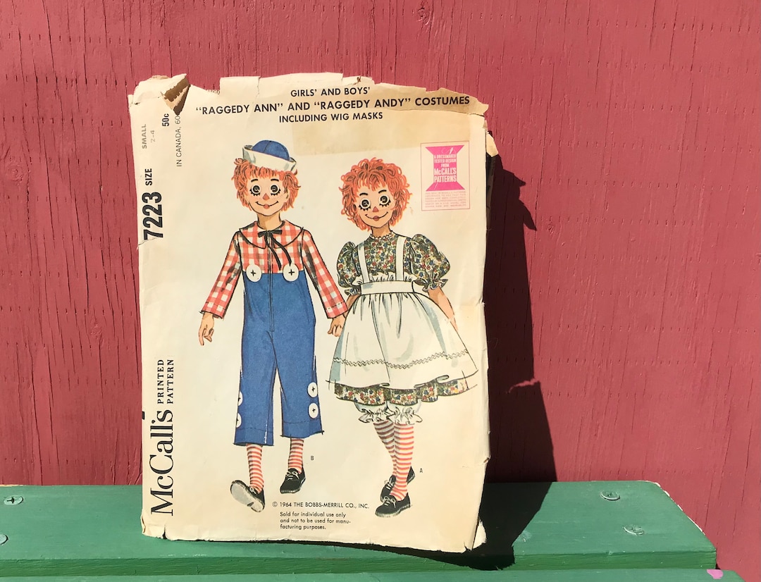 1960s Raggedy Ann and Andy Child’s Costume Sewing Pattern Size 2 - 4 ...