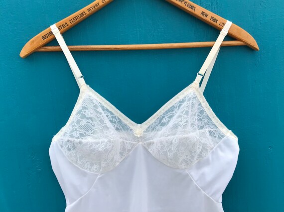 Vintage White Nylon Slip Bust 32 Lace Bra Top Empire … - Gem