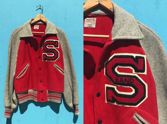 1950s Letterman Jacket Size Mens Small Snap Front w P… - Gem