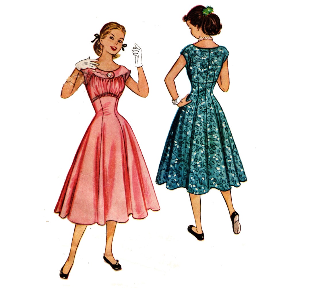 1950s Shelf Bust Dress Pattern Cap Sleeve Fit and Flare Dress Mccalls ...