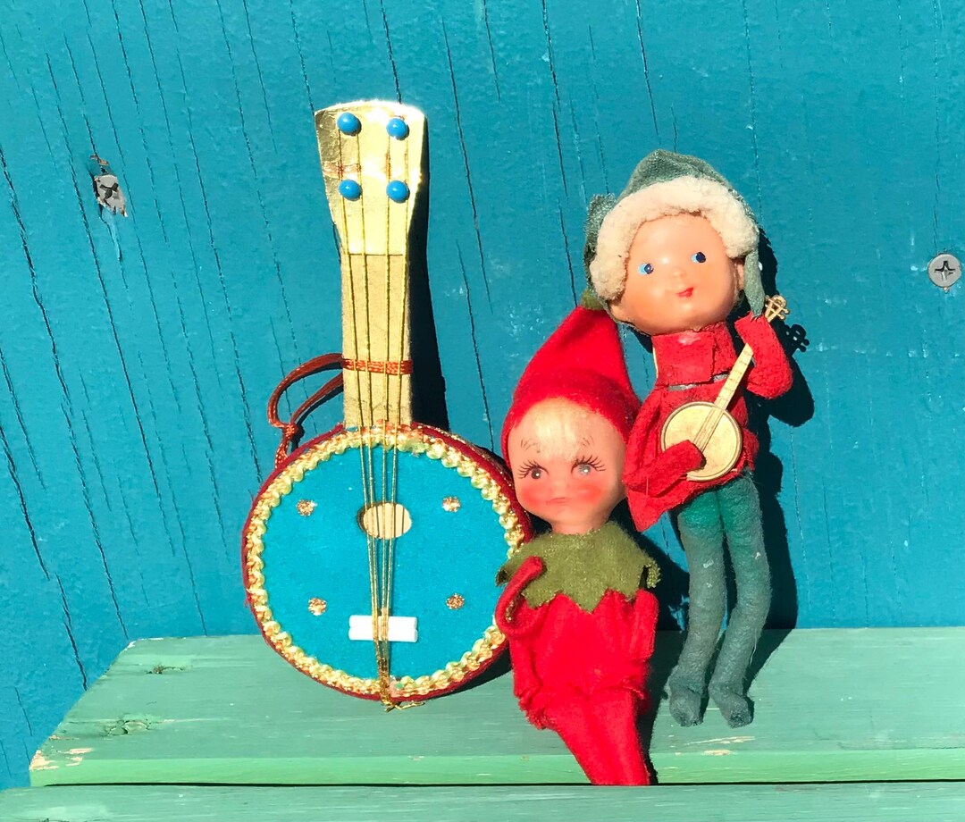 Vintage Orphan Pixie Doll Ornaments W Lute 1960s Christmas Decor ...