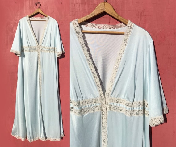 Vintage Pale Blue Budoir Robe Full Length Empire Wais… - Gem