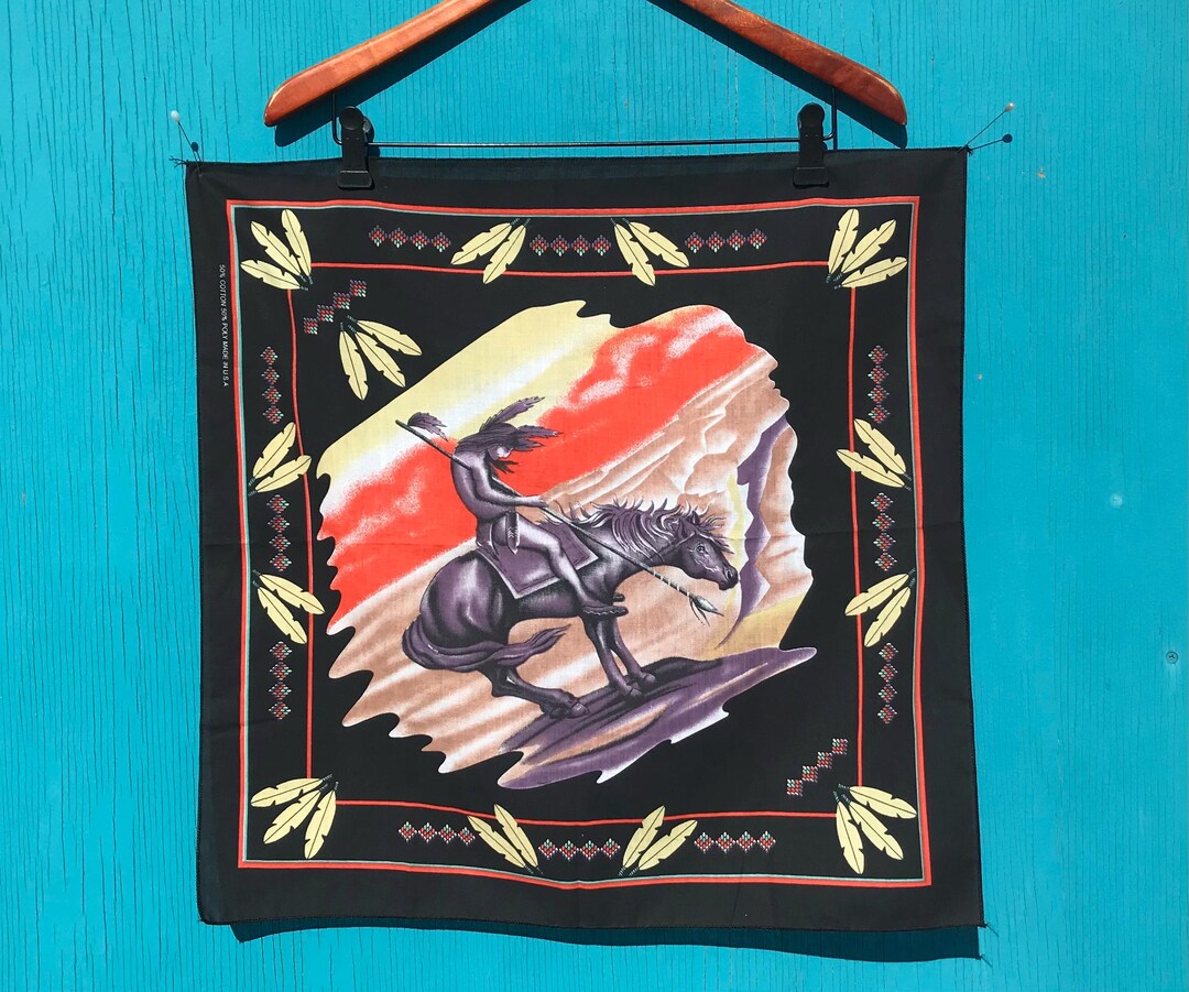 Vintage Southwest Bandana Native American Theme 22 X 21 Handkerchief ...