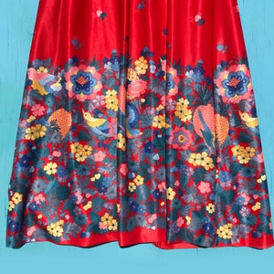 1970s Red House Dress Size Medium Blue Strawberries Birds Loose Fit ...