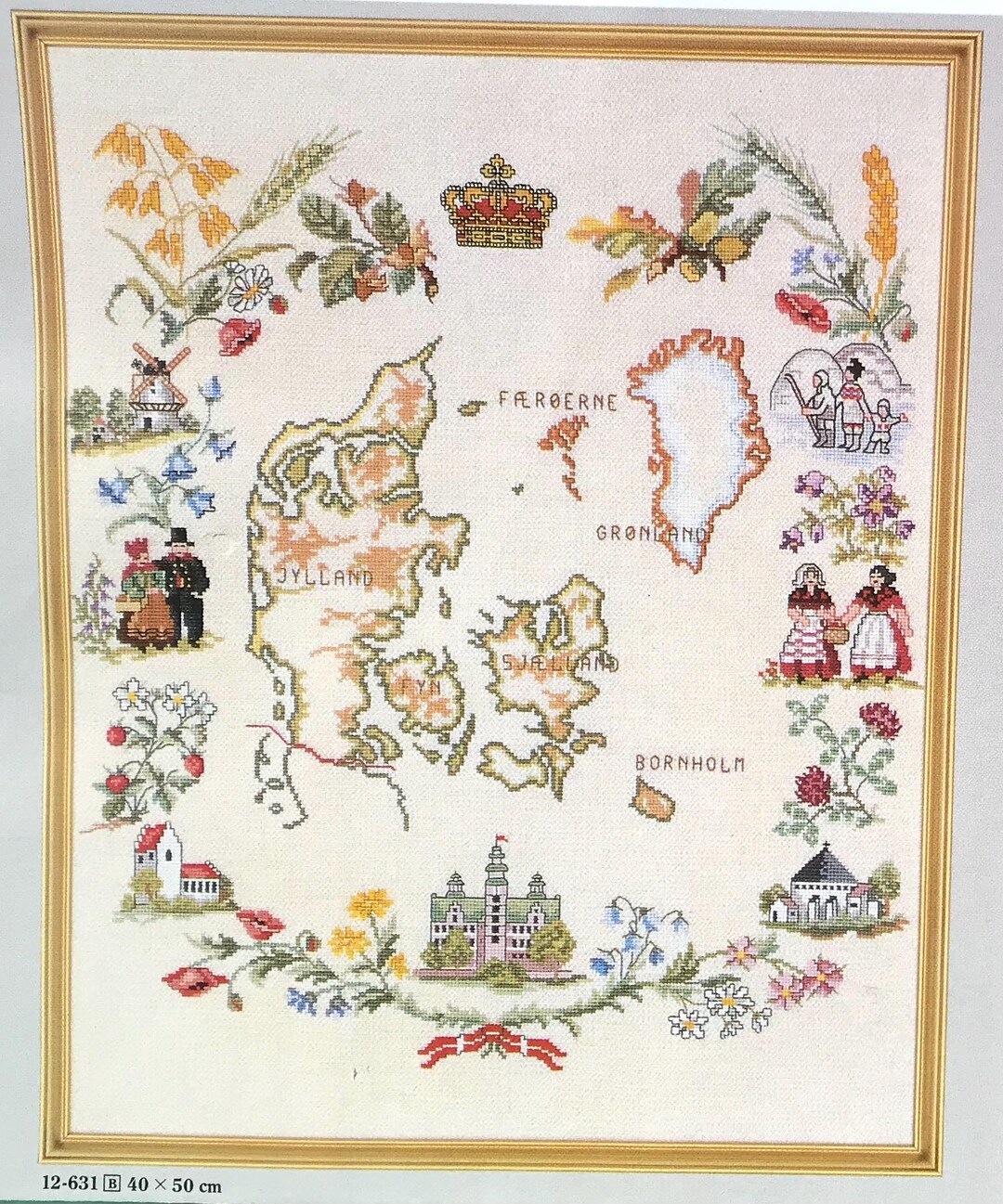 Vintage Map of Denmark Cross Stitch KIT Eva Rosenstand Folk Style ...