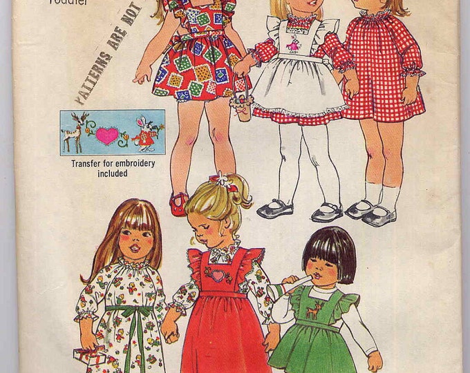 70s Vintage Girls Classic Raglan Sleeve Dress and Pinafore Dress With ...