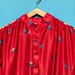 1970s Red House Dress Size Medium Blue Strawberries Birds Loose Fit ...