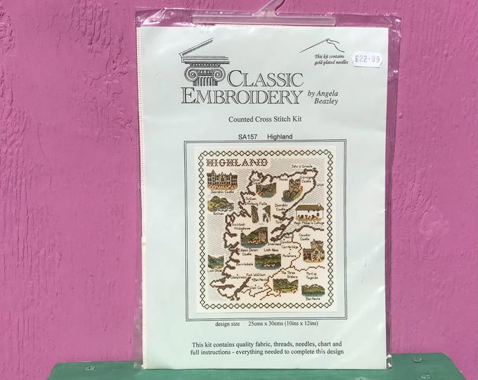 Map of Scottish Highland Cross Stitch KIT 10 X 12 Vintage Folk Style ...