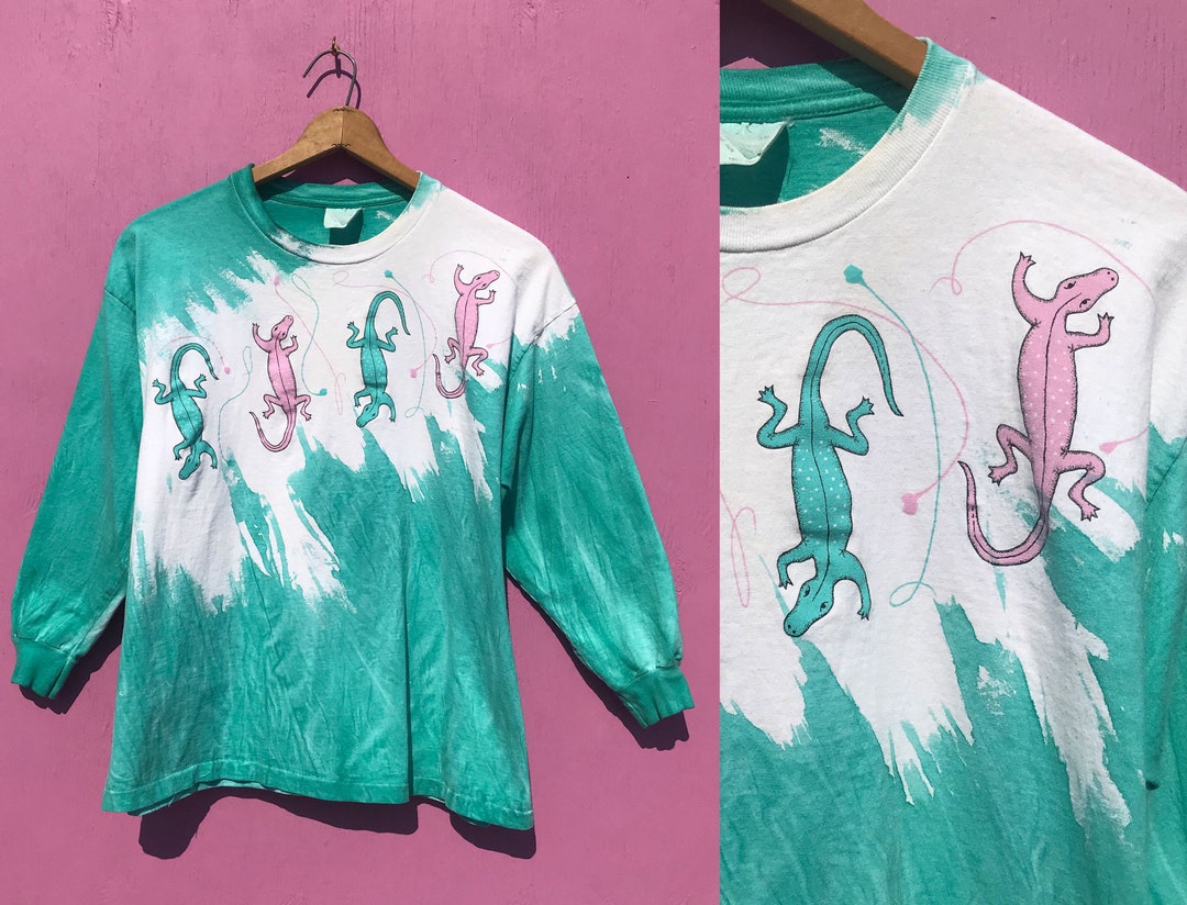 Vintage Salamanders Long Sleeve T Shirt One Size Large Cotton Teal Blue ...