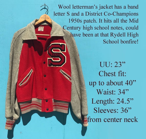 1950s Letterman Jacket Size Mens Small Snap Front w P… - Gem