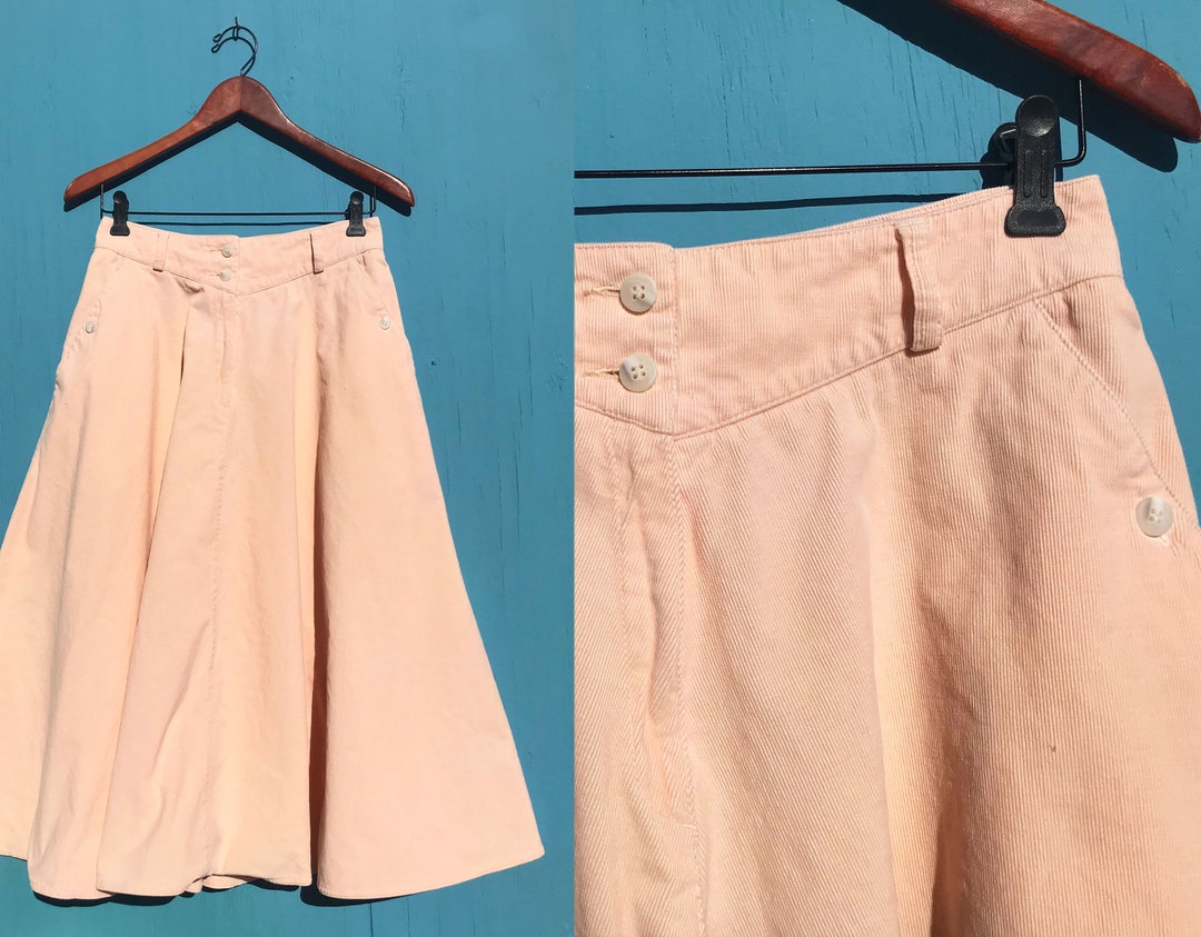 1990s Peach Pink Corduroy Skirt Vintage Pinwale Cord Flared Boot Skirt ...