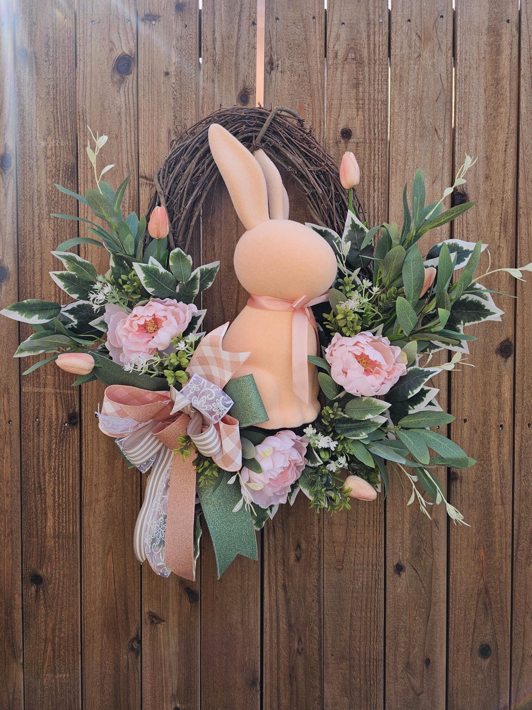 Bunny Grapevine Wreath, Pastel Peonies, Spring Easter Decor - Etsy