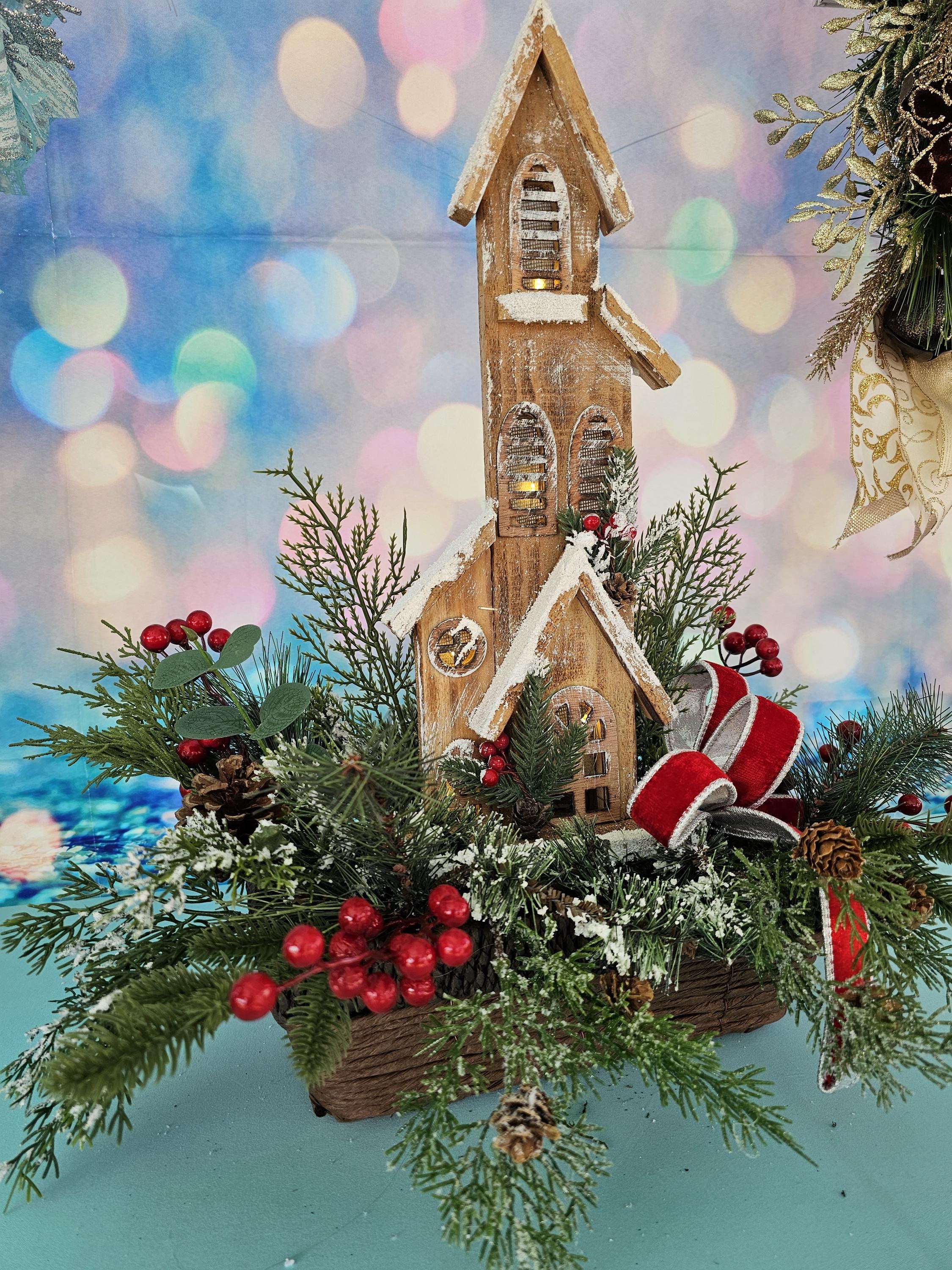 Rustic Christmas Church Centerpiece With Winter Greenery & Berries - Etsy