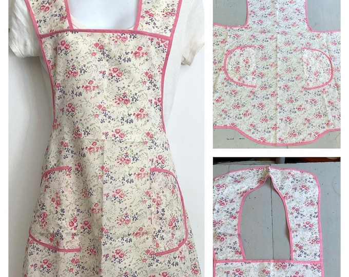 Vintage Full Apron Pretty Pink Roses Artistic Apron Company NOS Retro ...