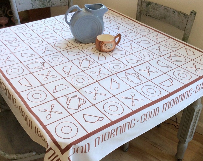 Vintage Simtex Tablecloth A Mid Century Modern Good Morning to You ...