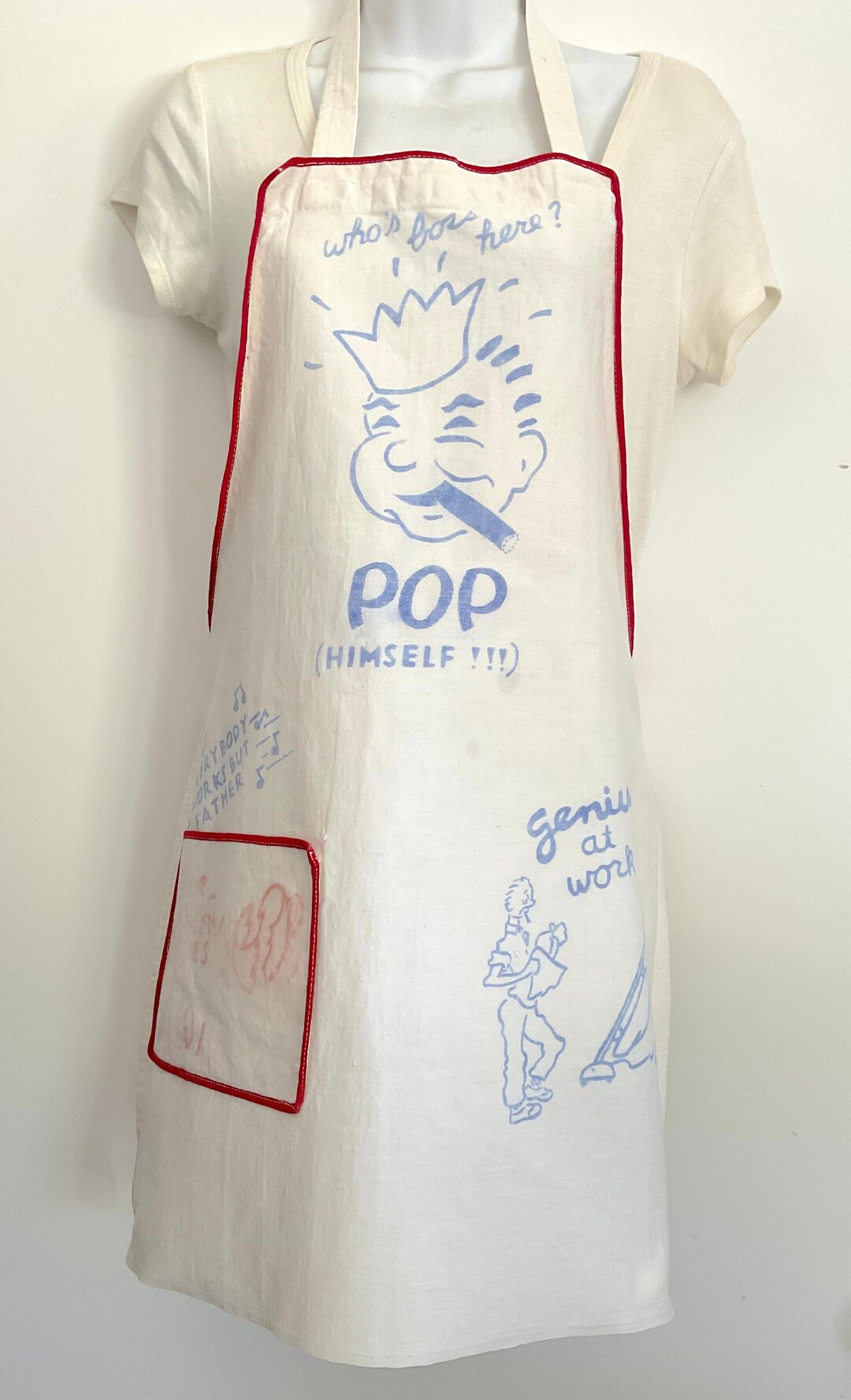 Vintage Full Bib Apron Barbecue Who's Boss Here Pop Himself Retro BBQ ...