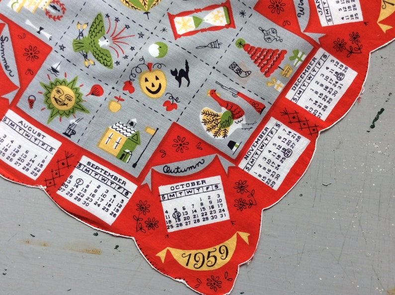 Vintage 1959 Calendar Hankie Tammis Keefe Holiday Retro Fun | Etsy