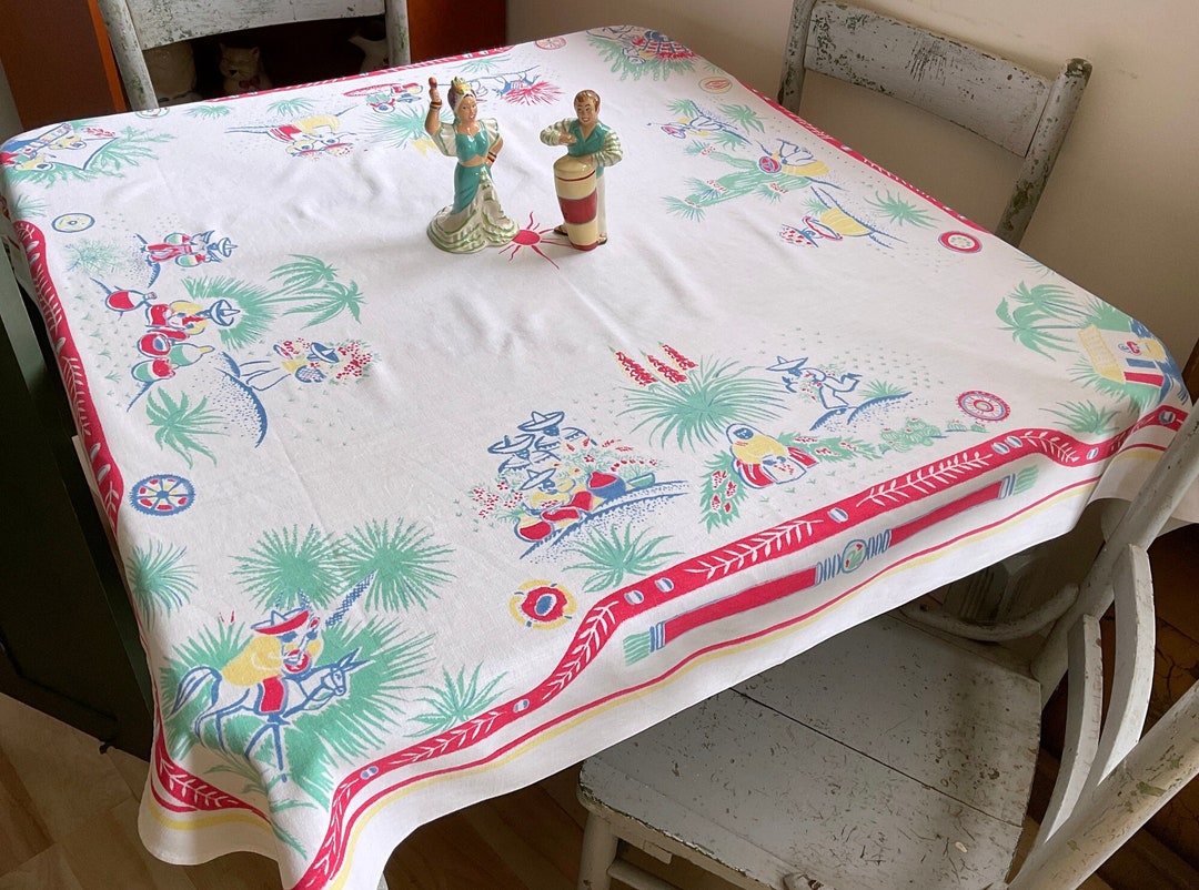 Vintage CHP Mexican Tablecloth Market Day California Hand Prints Retro ...