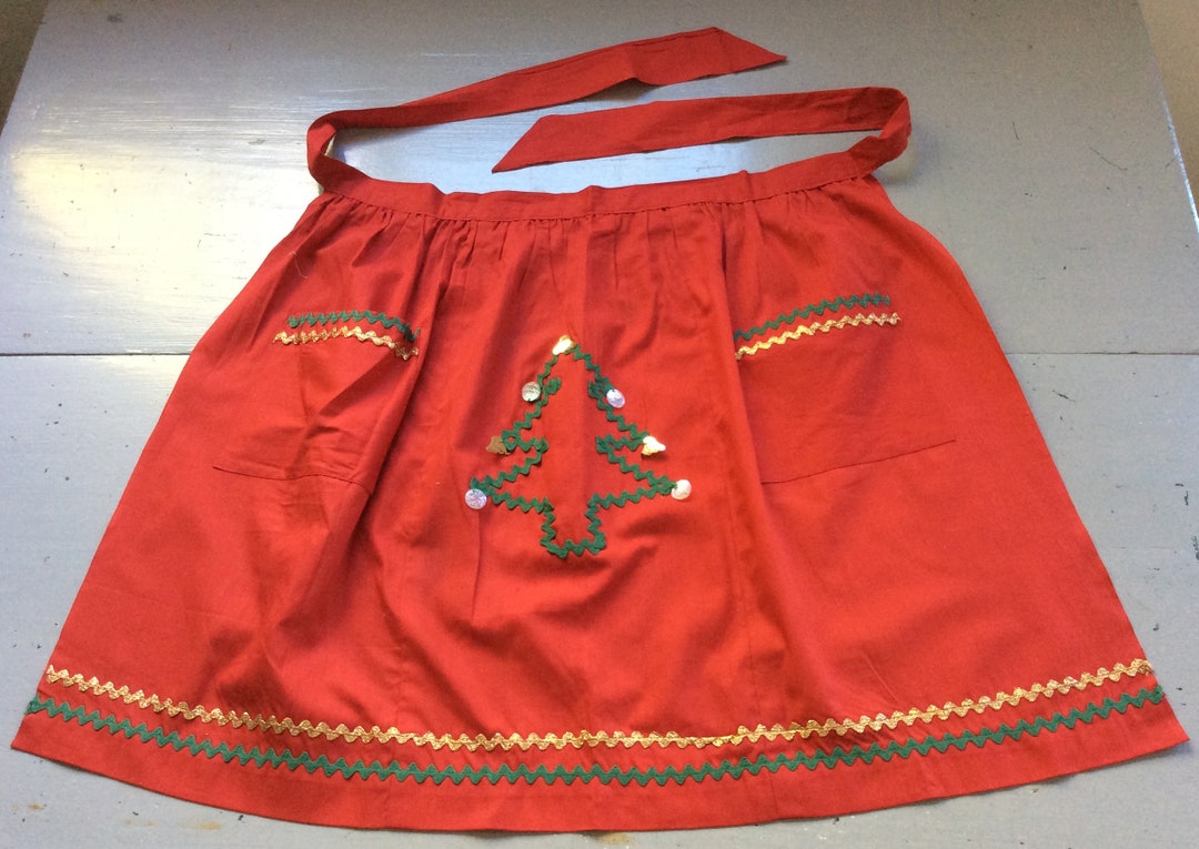 Vintage Christmas Apron Rick Rack Tree W Ornaments Retro Holiday Fun - Etsy