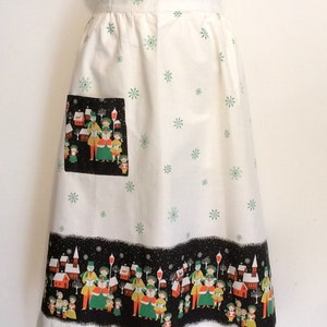 Vintage Christmas Apron Jolly Mid Century Carolers Retro Half Apron ...
