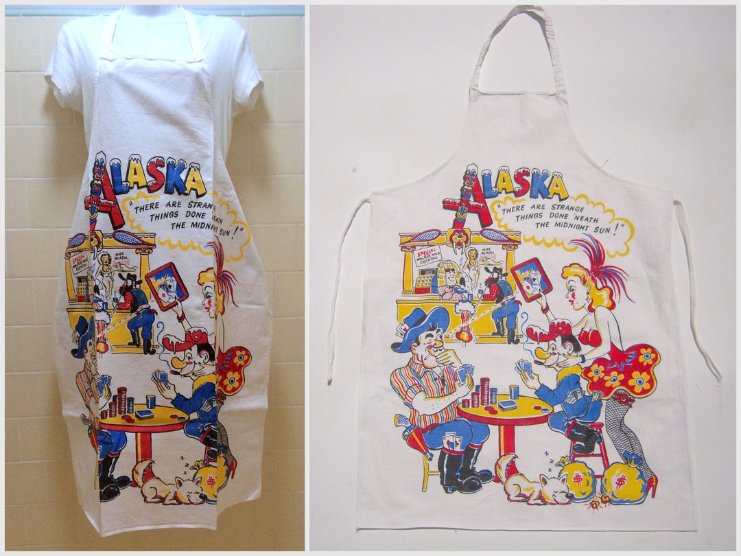 Vintage Souvenir Apron Full Bib Alaska Cheating at Poker Retro Kitchen ...