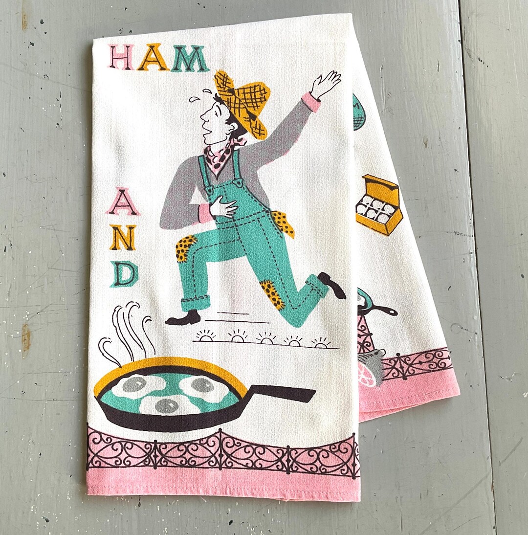 Vintage Rebus Towel Ham & Eggs Farmer Dances at Breakfast - Etsy