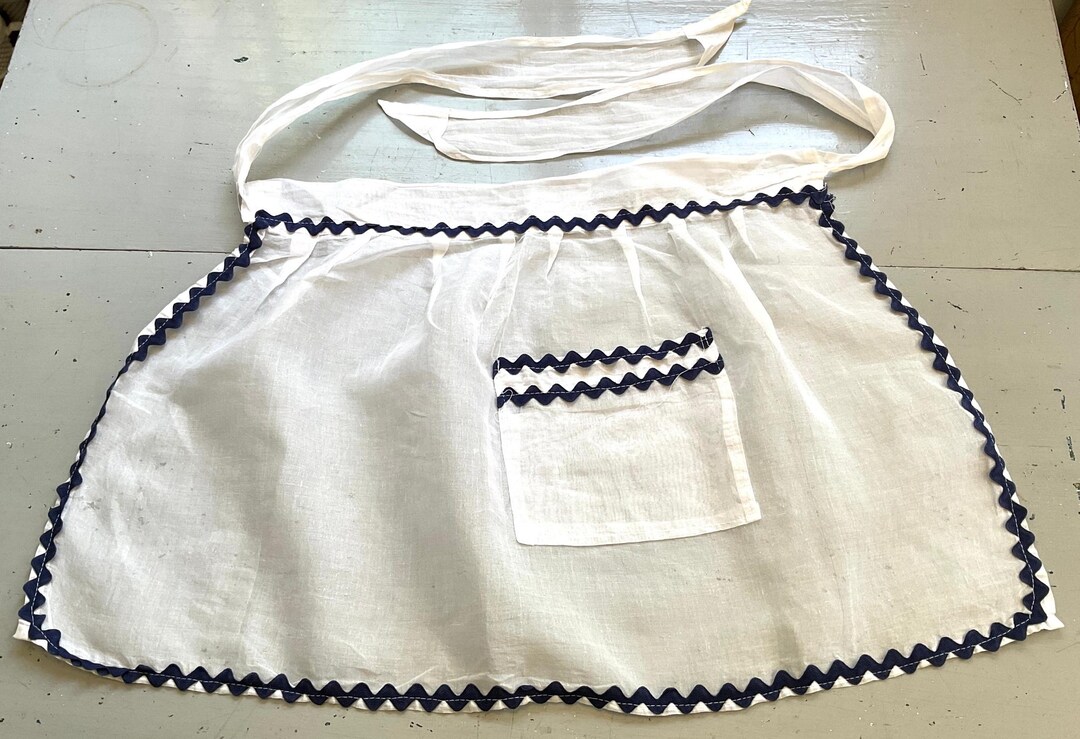 Vintage Apron Blue & White Rick Rack Apron W Pocket Retro Kitchen - Etsy