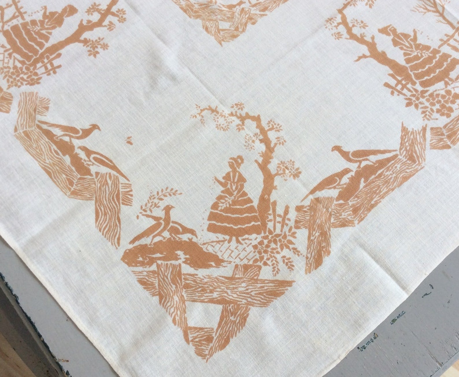 Vintage Tablecloth Southern Belles Feed the Pheasants Retro | Etsy