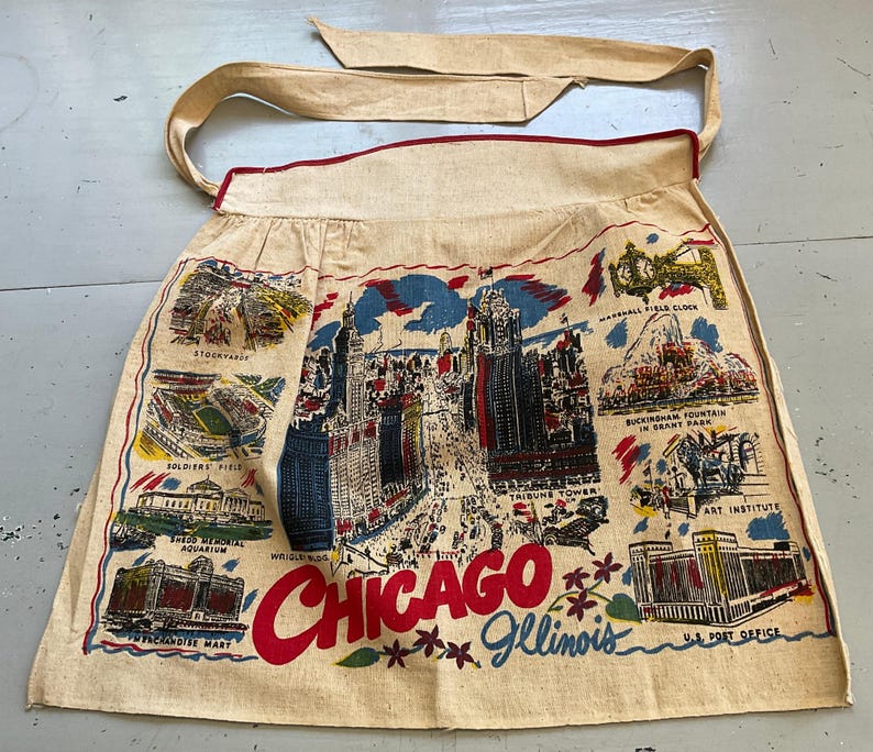 Vintage Souvenir Apron Chicago Illinois Tribune Tower Marshall Field ...
