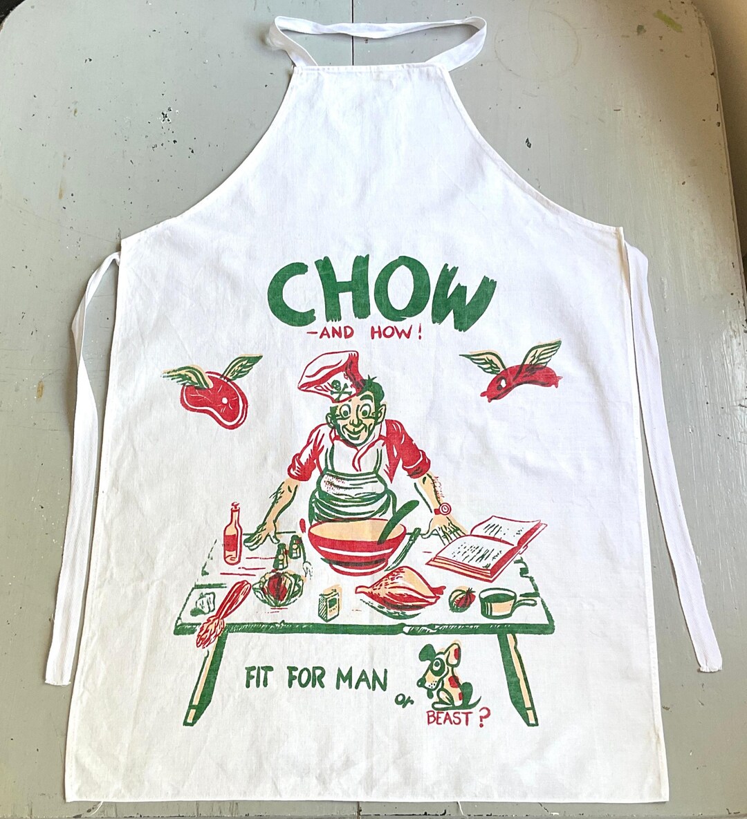Vintage BBQ Apron Chow and How Full Bib Funny Dad Chef Gift Retro ...